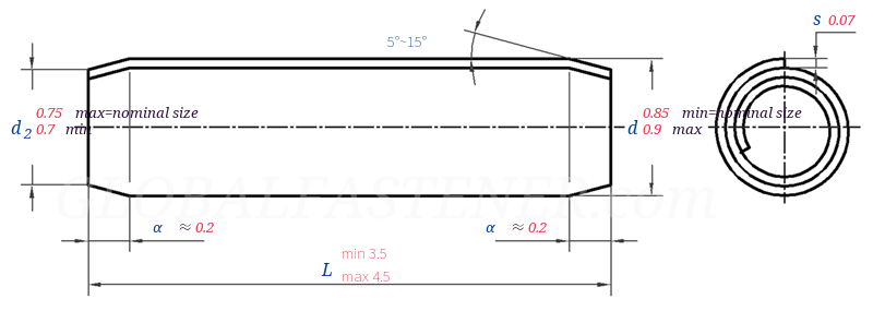 DIN 7343 - 1969Spring-type parallel pins-Coiled,standard duty