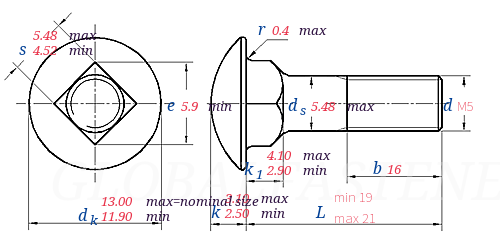 ISO 8677 - 1986Cup Head Square Neck Bolts With Large Head-Product Grade C