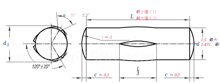 DIN 1475 - 1978 槽销，中部槽长为1/3全长-零部件CAD