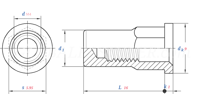 YJT 8029Half-Hexagon Rivet Nut - Large Head - Closed End