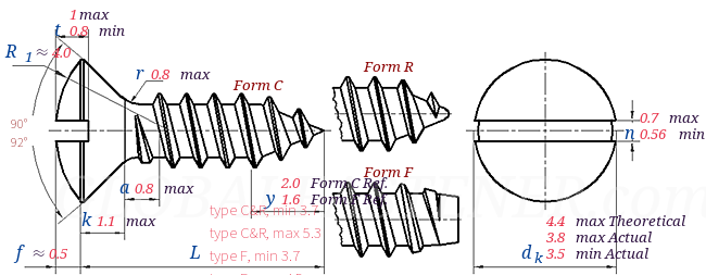 ISO 1483 - 2011Slotted Raised Countersunk (Oval) Head Tapping Screws