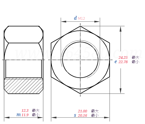 ASME B 18.2.6M - 2012 米制重型六角螺母 [Table 3] (ASTM A563M)-零部件CAD